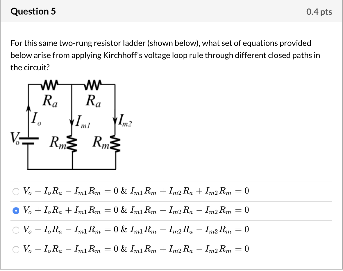 Solved Question 5 0.4 pts For this same two-rung resistor | Chegg.com