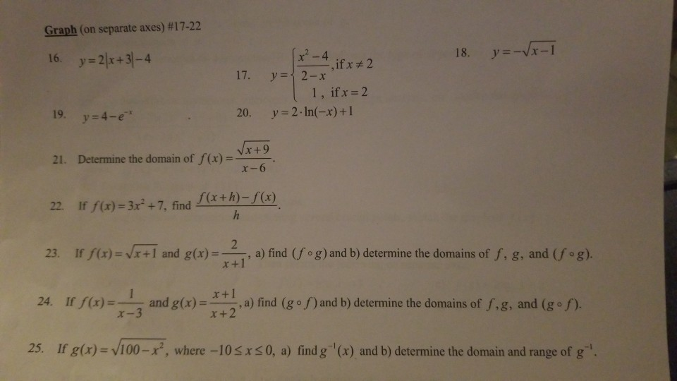 Solved Graph (on separate axes) #17-22 16. y = 2/x +31-4 (x² | Chegg.com