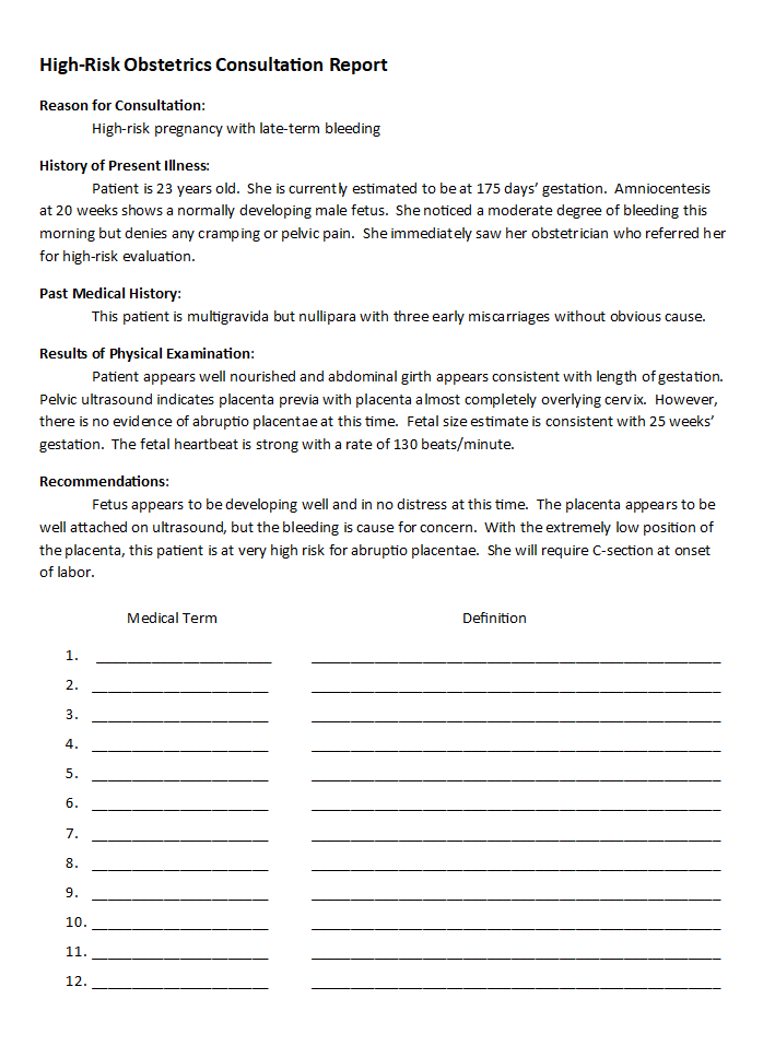 Solved High-Risk Obstetrics Consultation Report Reason for | Chegg.com