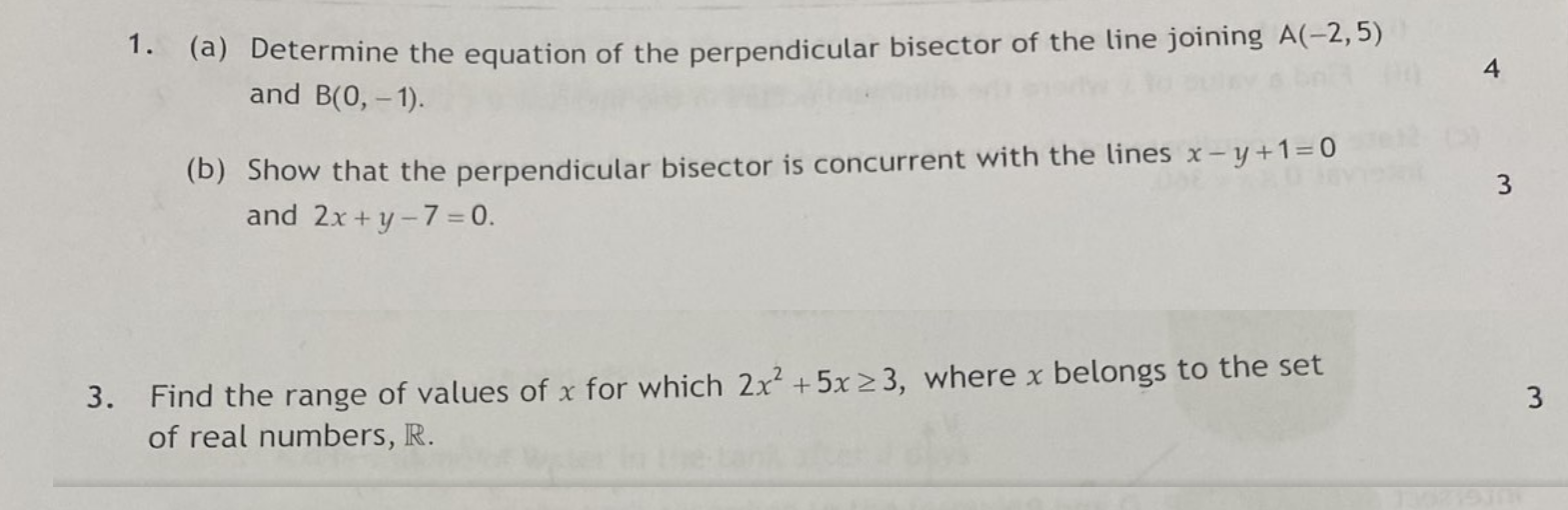 Solved 1. (a) Determine the equation of the perpendicular | Chegg.com