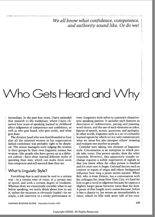 Solved The Power of Talk: by Deborah Tannen The head of a | Chegg.com