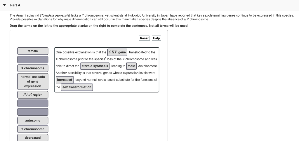 Solved Part A The Amami spiny rat (Tokudaia osimensis) | Chegg.com