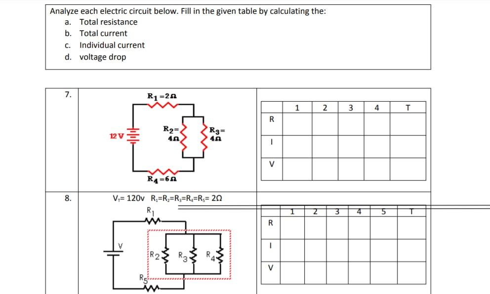 Solved a. Analyze each electric circuit below. Fill in the | Chegg.com
