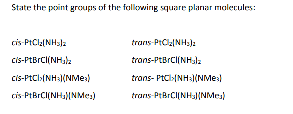 Solved State the point groups of the following square planar | Chegg.com