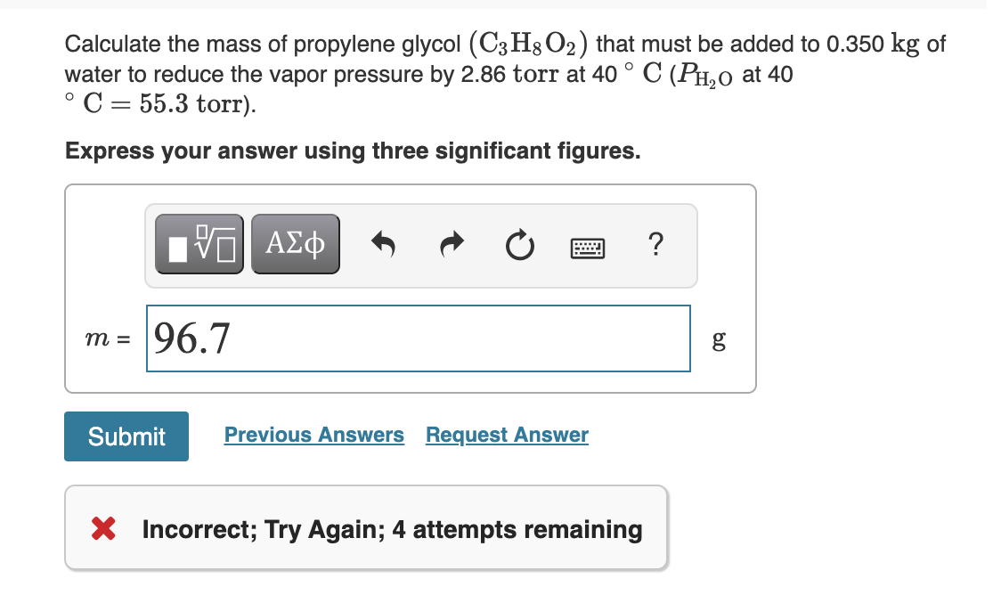 Solved Calculate the mass of propylene glycol (C3H2O2) that | Chegg.com