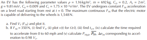Solved An EV has the following parameter values | Chegg.com