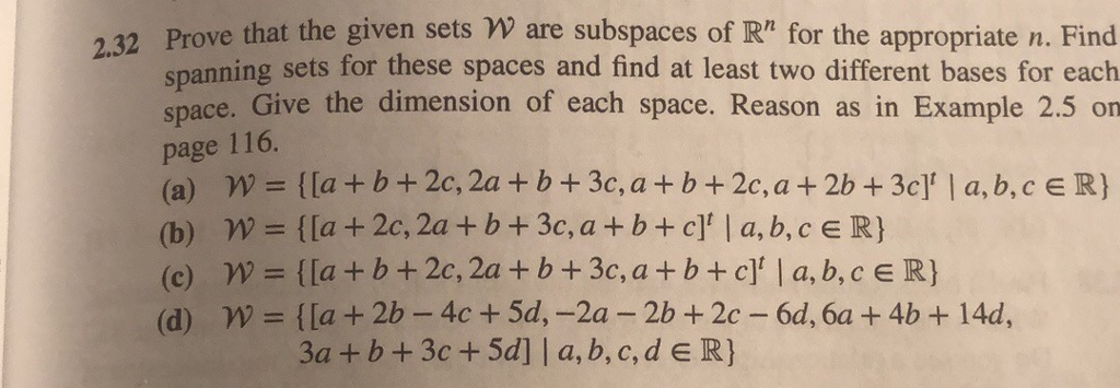 Solved 2 32 Prove that the given sets W are subspaces of R" | Chegg.com