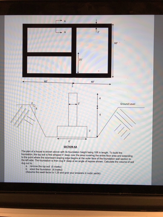 Solved 60 25' 40 2 Ground Level SECTION丛 The plan of a house | Chegg.com