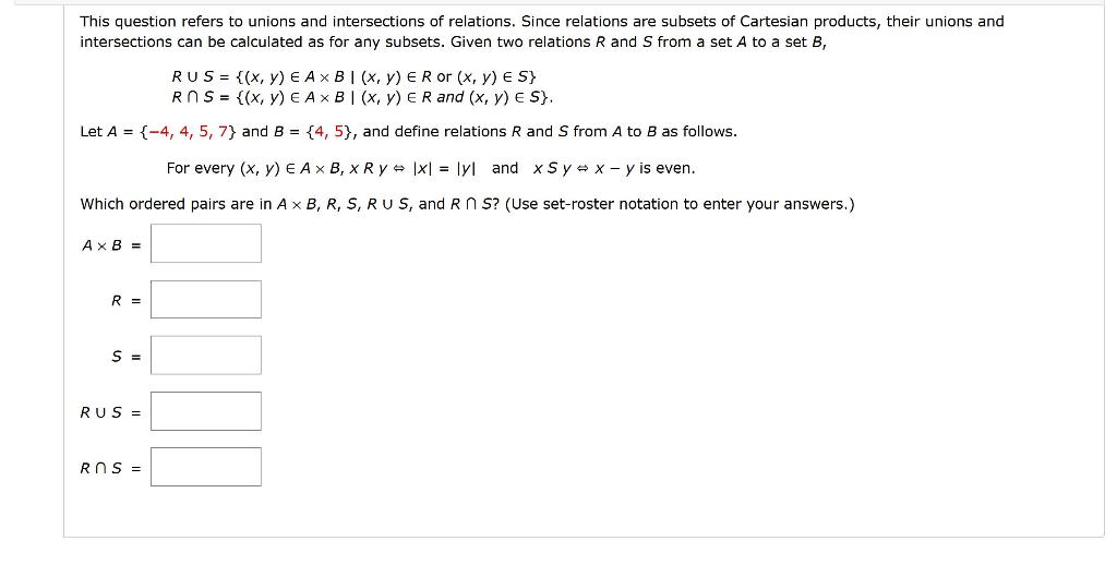 Solved This question refers to unions and intersections of | Chegg.com