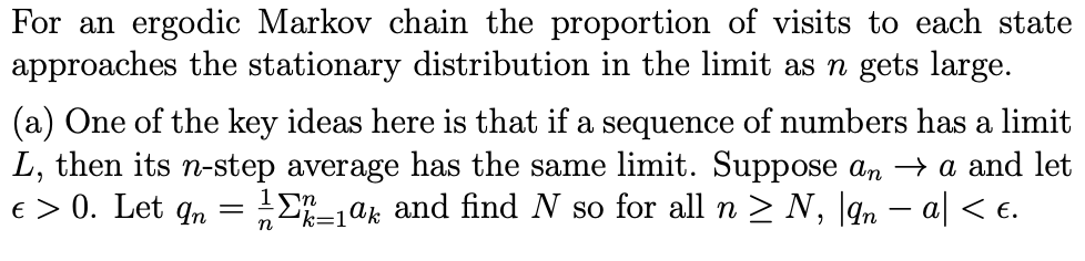 For an ergodic Markov chain the proportion of visits | Chegg.com