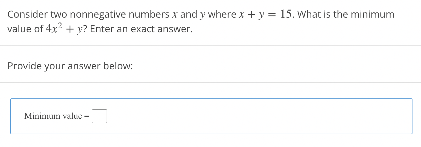 Solved = Consider two nonnegative numbers x and y where x + | Chegg.com