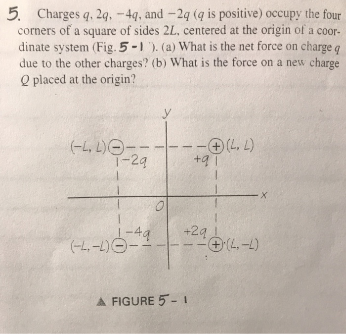 Solved 5. Charges q, 2q,-4q, and-2q (q is positive) occupy | Chegg.com