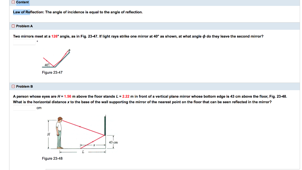 Solved Law of Reflection: The angle of incidence is equal to | Chegg.com