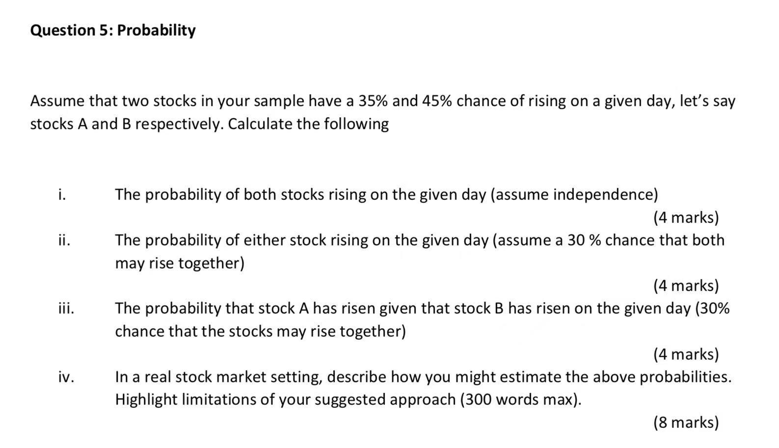 Solved Question 5: Probability Assume that two stocks in | Chegg.com