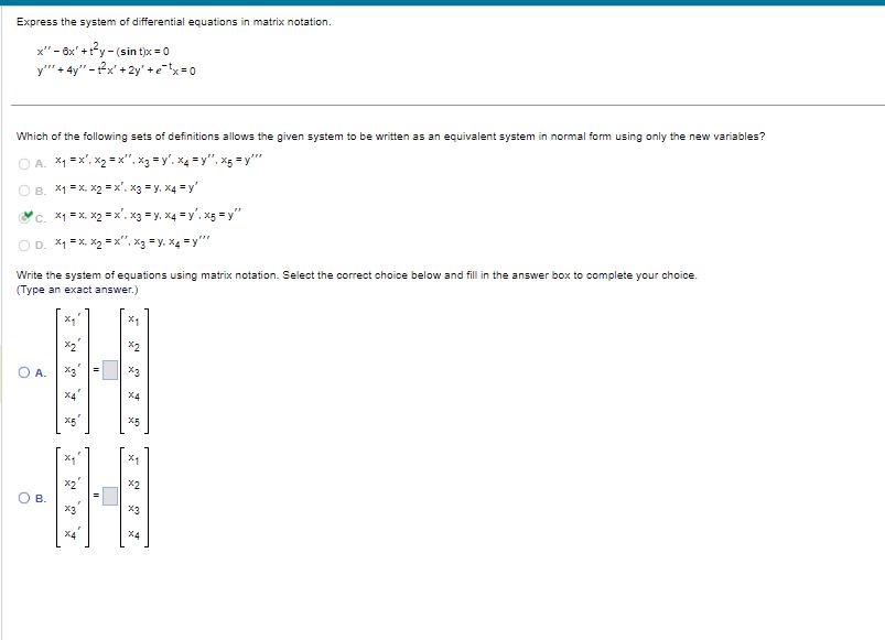 Solved Express the system of differential equations in | Chegg.com