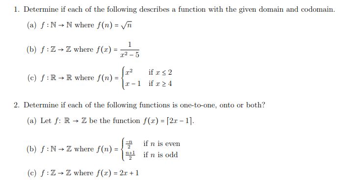 Solved (a) f:N→N where f(n)=n (b) f:Z→Z where f(x)=x2−51 (c) | Chegg.com