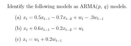 Solved Identify the following models as ARMA(p, q) models. | Chegg.com