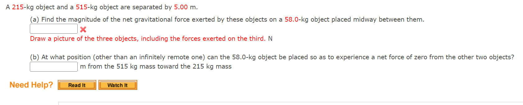Solved A 215-kg object and a 515-kg object are separated by | Chegg.com