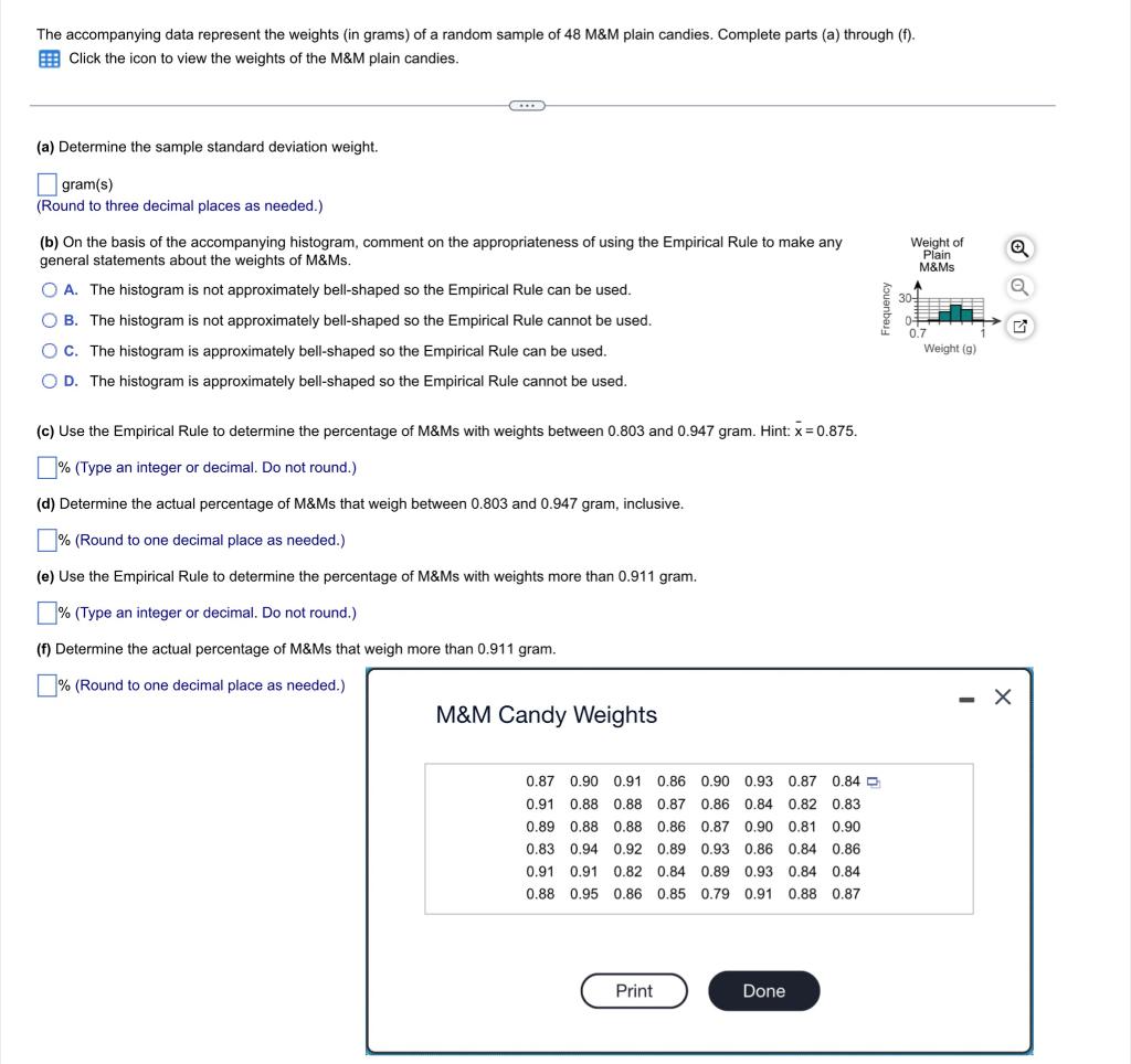 Solved The accompanying data represent the weights (in | Chegg.com