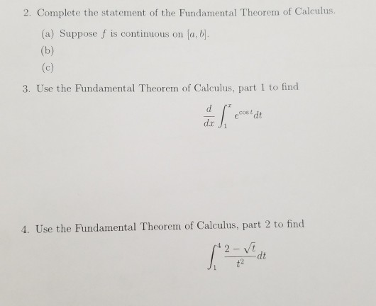 Solved 2. Complete the statement of the Fundamental Theorem | Chegg.com
