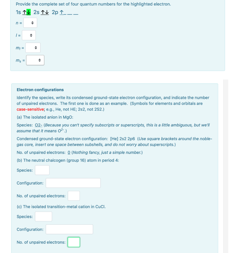 Solved Provide the complete set of four quantum numbers for | Chegg.com