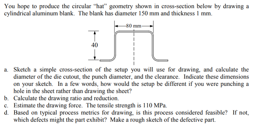Solved You hope to produce the circular "hat” geometry shown | Chegg.com
