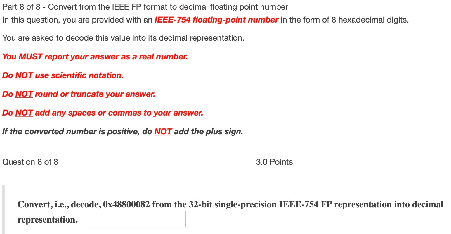 Solved Part 8 of 8 - Convert from the IEEE FP format to | Chegg.com