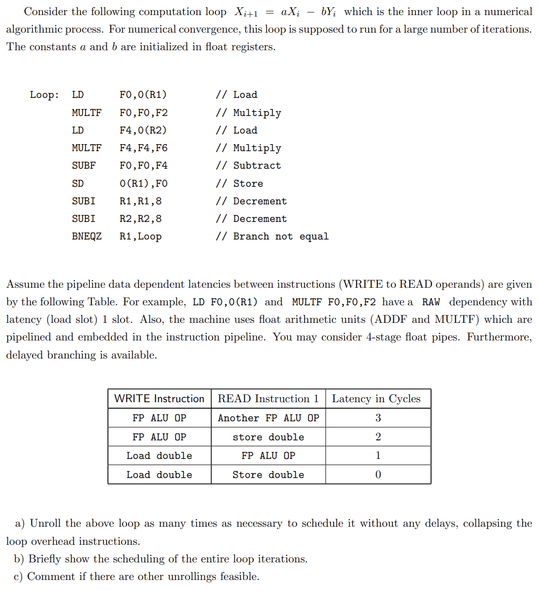 Solved Consider the following computation loop Xi+1=aXi−bYi | Chegg.com
