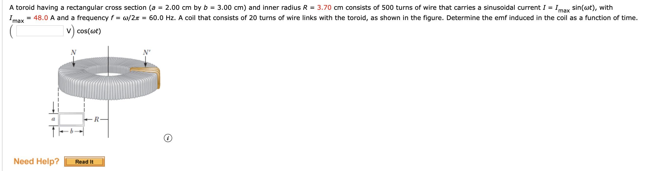 Solved A toroid having a rectangular cross section (a = 2.00 | Chegg.com