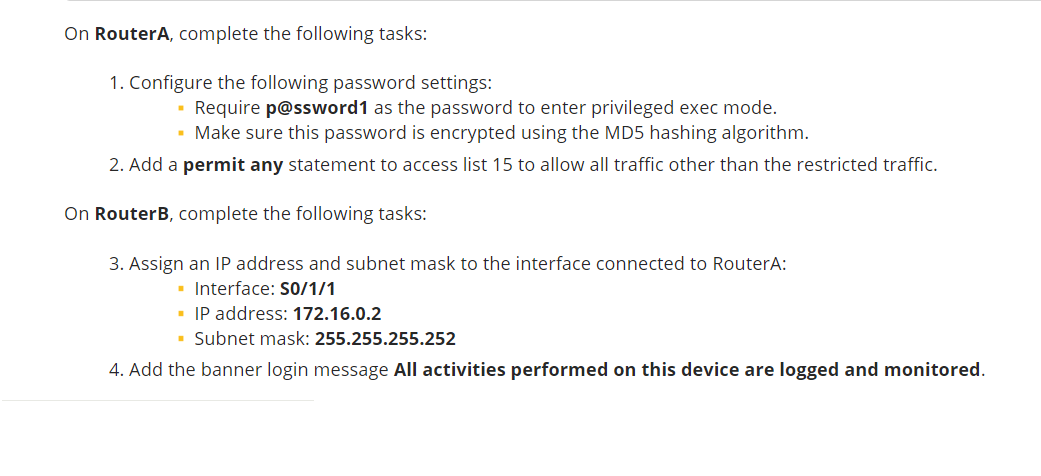 Solved On RouterA, complete the following tasks: 1. | Chegg.com Solved On RouterA, complete the following tasks: 1. | Chegg.com