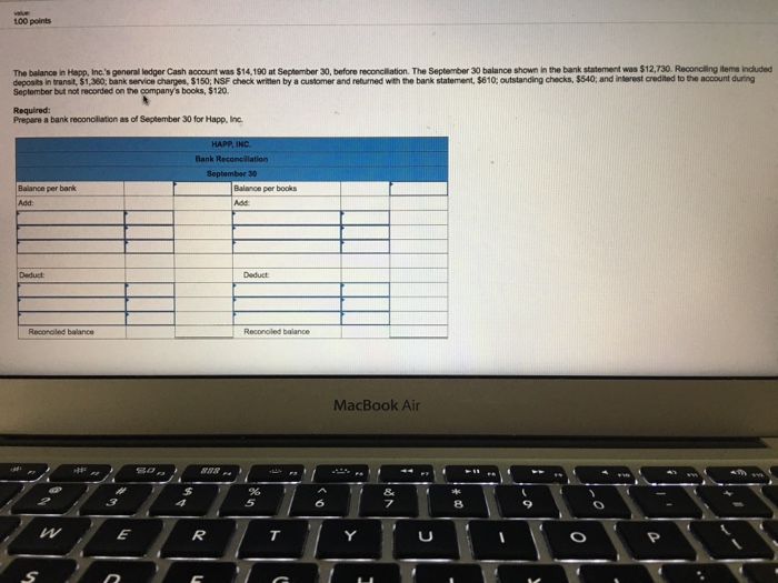 Solved Please prepare a bank reconciliation as of September | Chegg.com