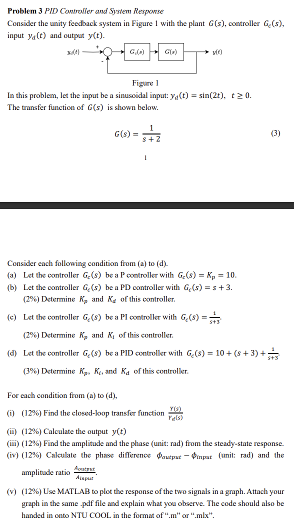 Solved Problem 3 ﻿PID Controller and System ResponseConsider | Chegg.com