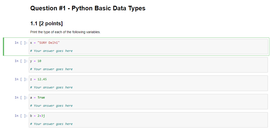 Solved Question #1 - Python Basic Data Types 1.1 [2 points] | Chegg.com