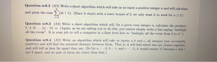 Solved Question sc8.2 (A2) Write a short algorithm which | Chegg.com