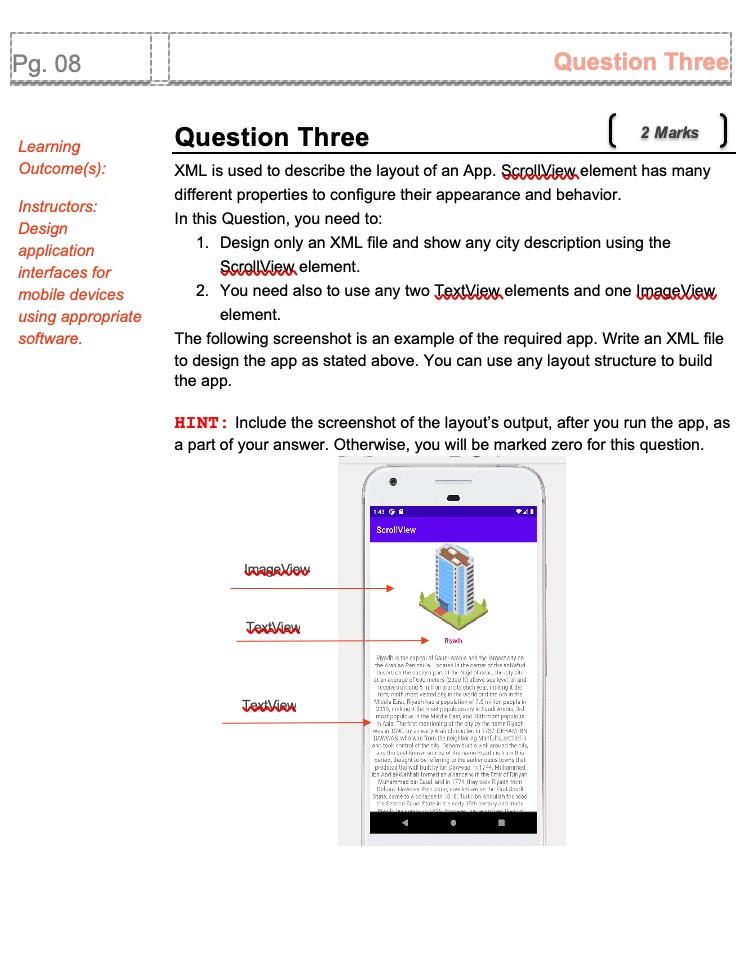 Solved Pg. 08 Question Three ( ) Learning Outcome(s): | Chegg.com