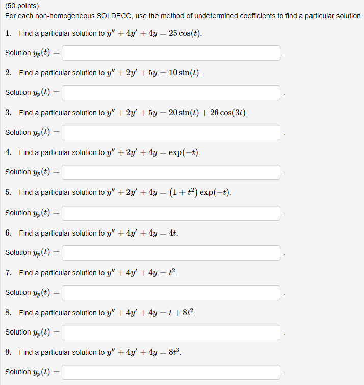 Solved (50 points) For each non-homogeneous SOLDECC, use the | Chegg.com