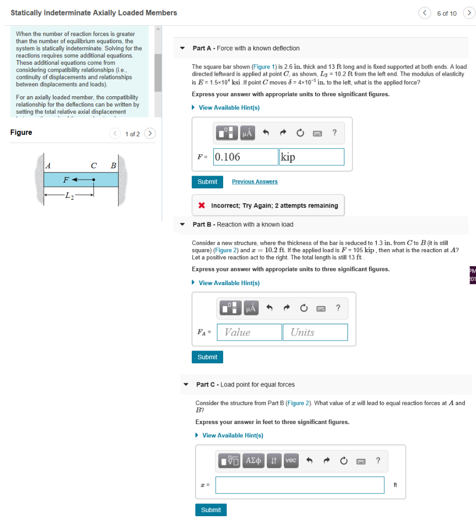 Solved Statically Indeterminate Axially Loaded Members 6 of | Chegg.com