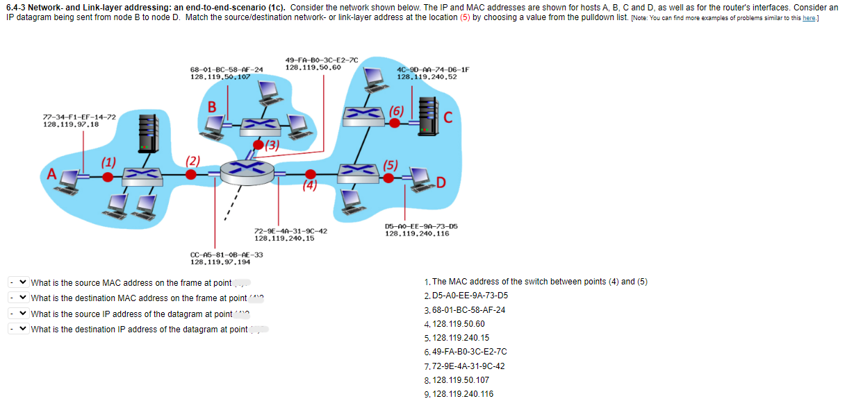Solved What is the source MAC address on the frame at point | Chegg.com