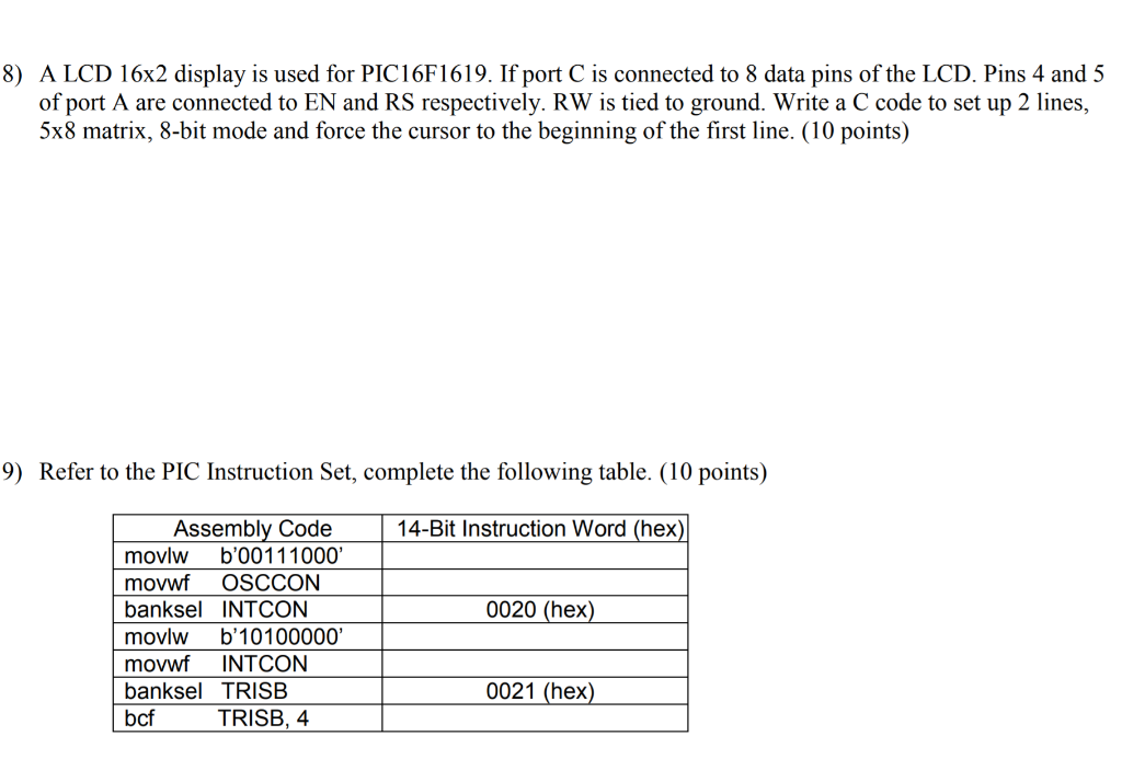 8) A LCD 16x2 display is used for PIC16F1619. If port | Chegg.com