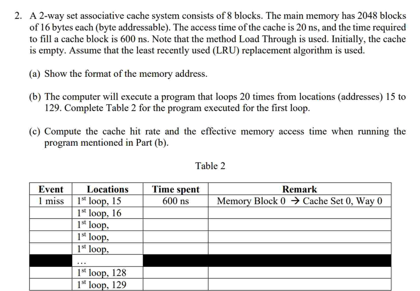 Solved 2. ﻿A 2-way set associative cache system consists of | Chegg.com