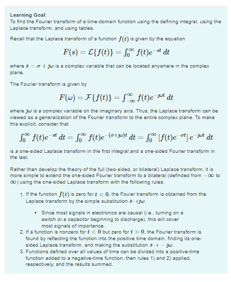 Learning Goal: To find the Fourier transform of a | Chegg.com