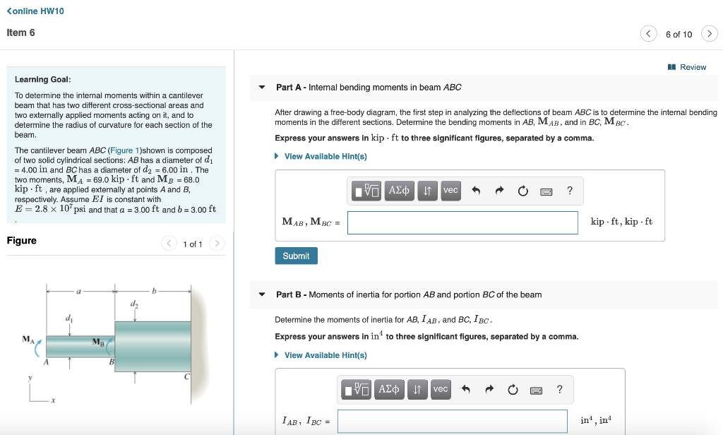Solved Review Part A - Internal bending moments in beam ABC | Chegg.com