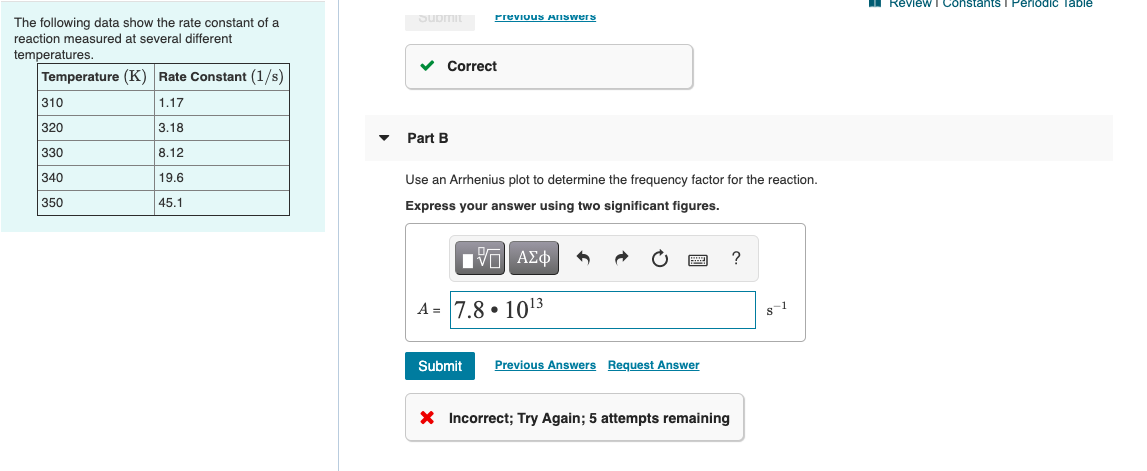 Solved Reviewi Constants i riodic Table Previous Ariswers | Chegg.com