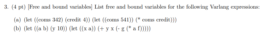 Solved 3. (4 pt) (Free and bound variables] List free and | Chegg.com