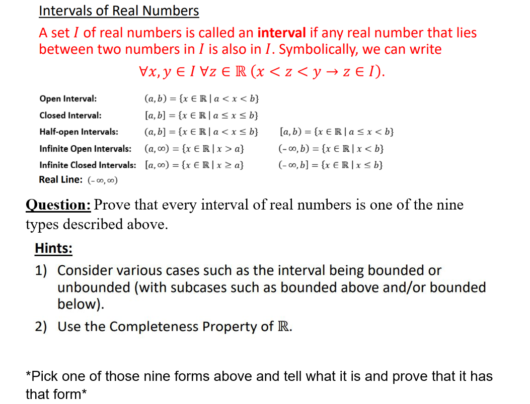 Solved Intervals of Real Numbers A set I of real numbers is | Chegg.com