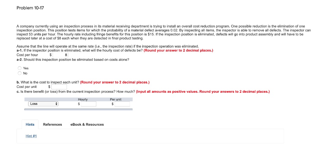 Problem 10-17 A company currently using an inspection | Chegg.com