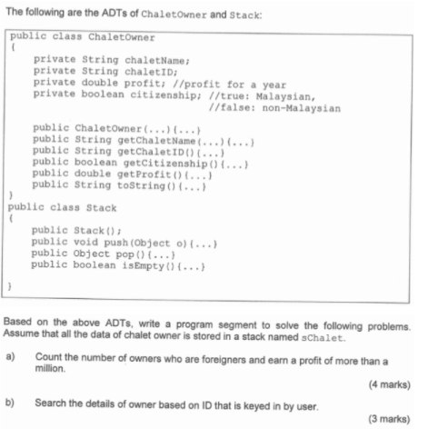 Solved The following are the ADTs of Chaletowner and Stack: | Chegg.com
