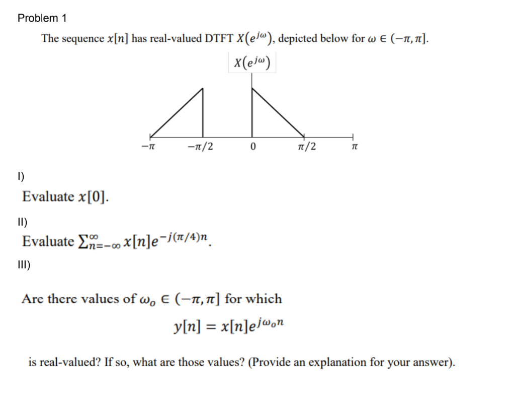 Solved Problem 1 The sequence x[n] has real-valued DTFT | Chegg.com