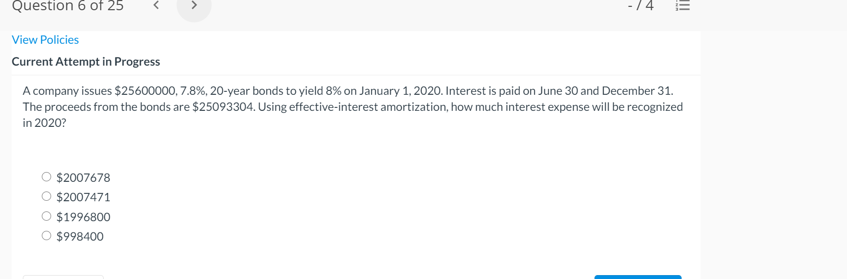 Solved Question 6 of 25 - 74 E View Policies Current | Chegg.com