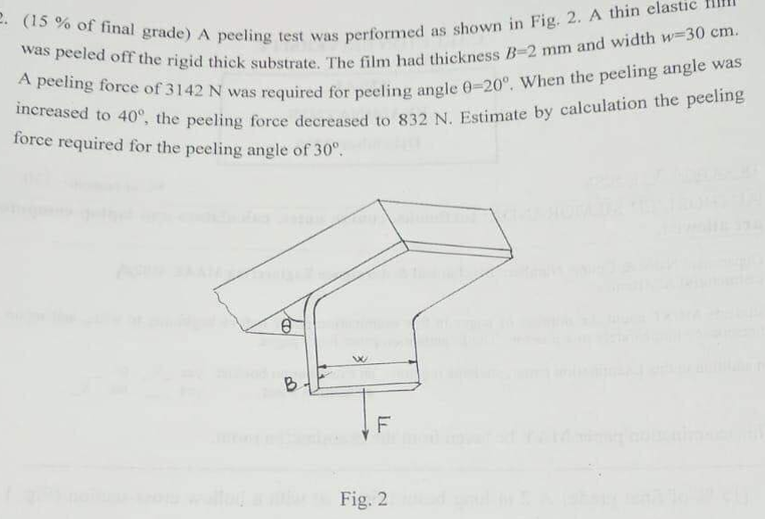 Solved 2. (15 % of final grade) A peeling test was performed | Chegg.com